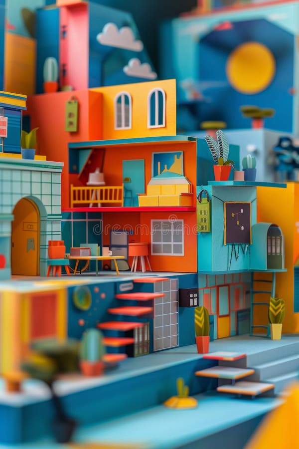 Colorful 3D Office Diorama with Creative Business Ideas Represented by ...