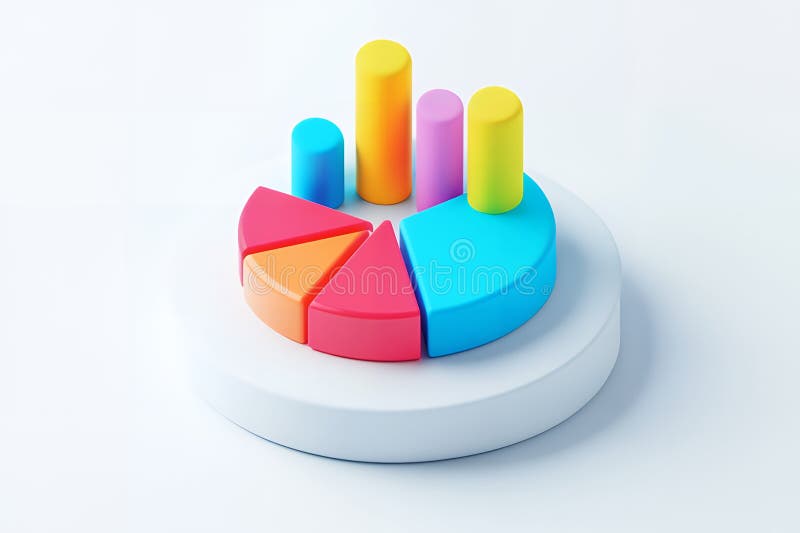 Colorful 3D Pie Chart and Bar Graph Data Visualization on White ...