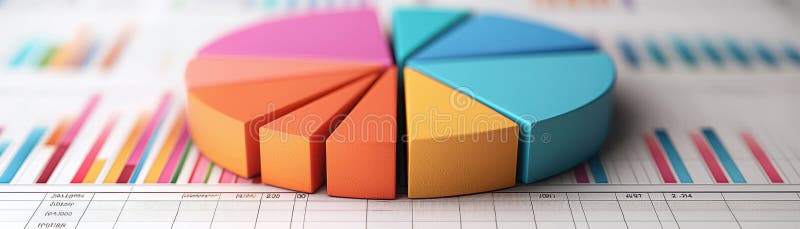 Colorful 3D Pie Chart on Financial Report Business Data Analysis ...