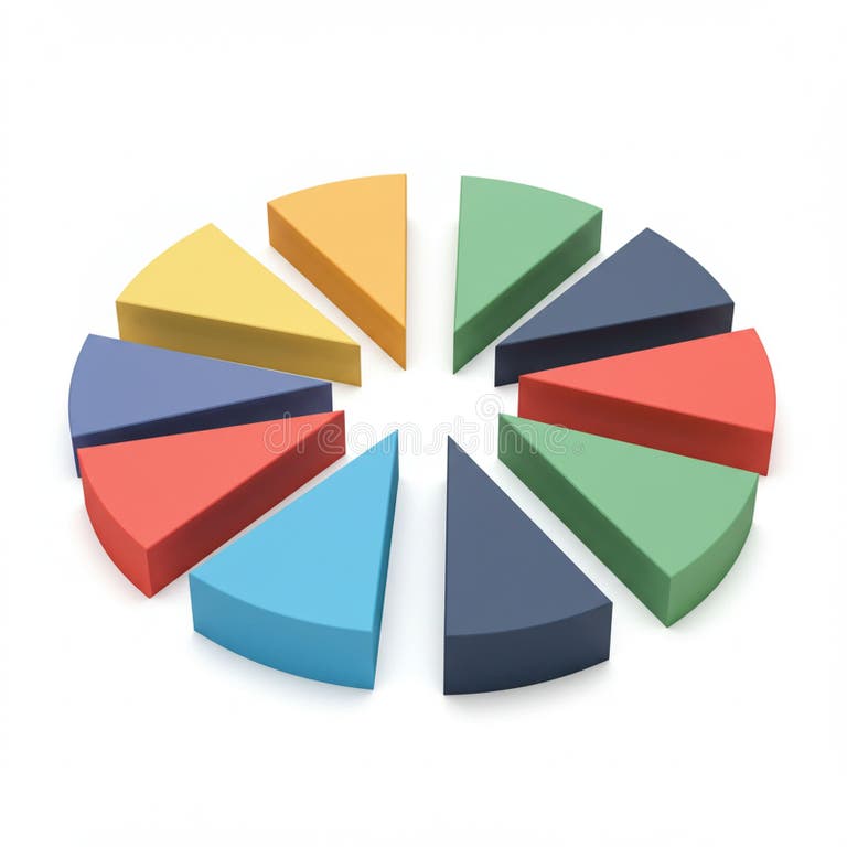 Colorful 3D Pie Chart Made of Nine Triangular Segments Arranged in a ...
