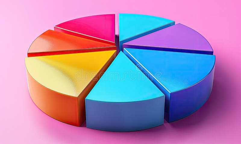 Colorful 3D Pie Chart on a Pink Background, Representing Data ...