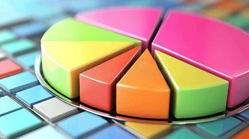 Colorful 3D Pie Chart on a Square Grid. Financial Diagram with Vibrant ...