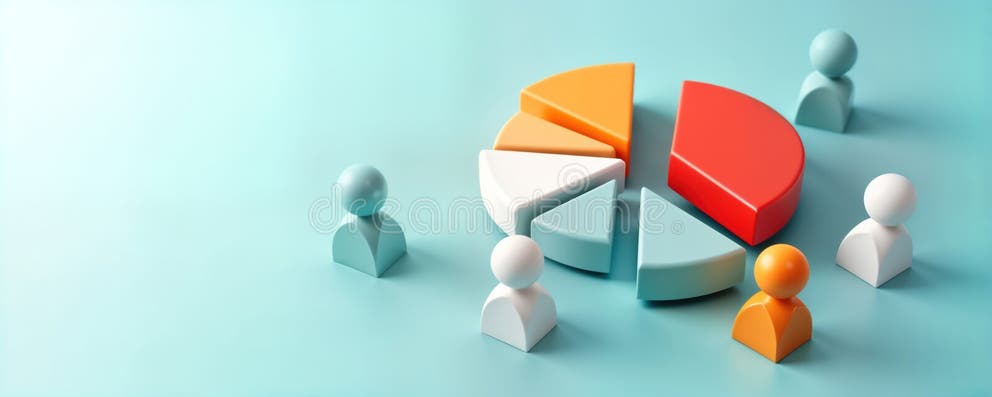 Colorful 3D Pie Chart Surrounded by Customer Icons. Data Analysis ...