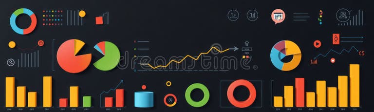 Colorful 3D Pie Charts, Bar Graphs. Data Analysis Visuals. Interactive ...