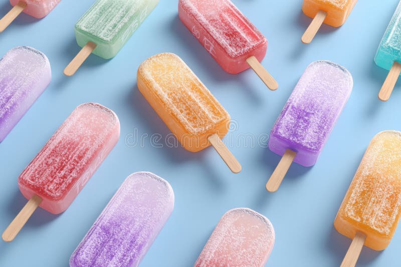 Colorful 3D Popsicles with Frosty Texture Arranged on a Clean Surface ...