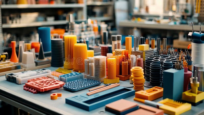 Colorful 3d Printed Objects Filling Workshop Table Demonstrating ...