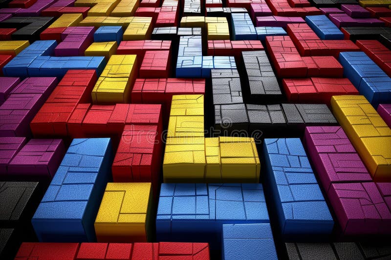 Colorful 3D Puzzle Blocks Arranged in Complex Interlocking Patterns ...