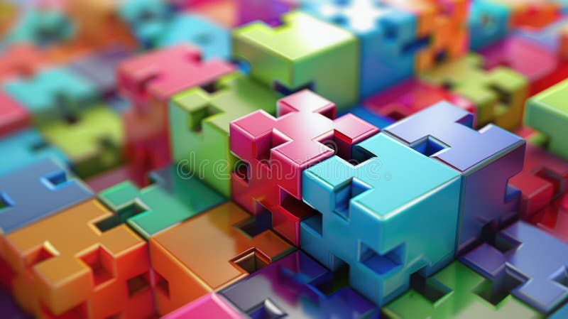 Colorful 3D Puzzle Pieces Assembling Together Stock Illustration ...