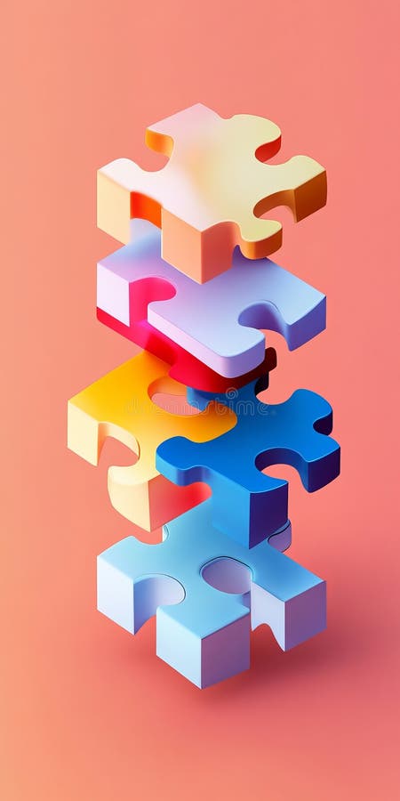 Colorful 3D Puzzle Pieces Stacked Against a Vibrant Gradient Background ...