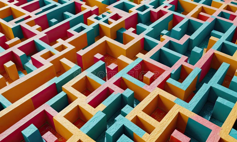 A Colorful 3D Puzzle with Yellow, Orange, Blue, and Pink Blocks. Stock ...