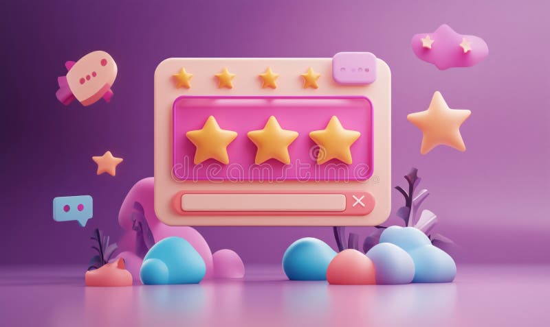 Colorful 3D Rating Interface with Stars and Chat Bubbles, Playful ...