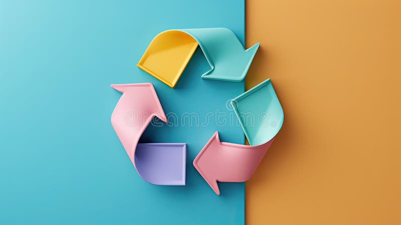Colorful 3D Recycling Symbol with Arrows on a Split Blue and Orange ...