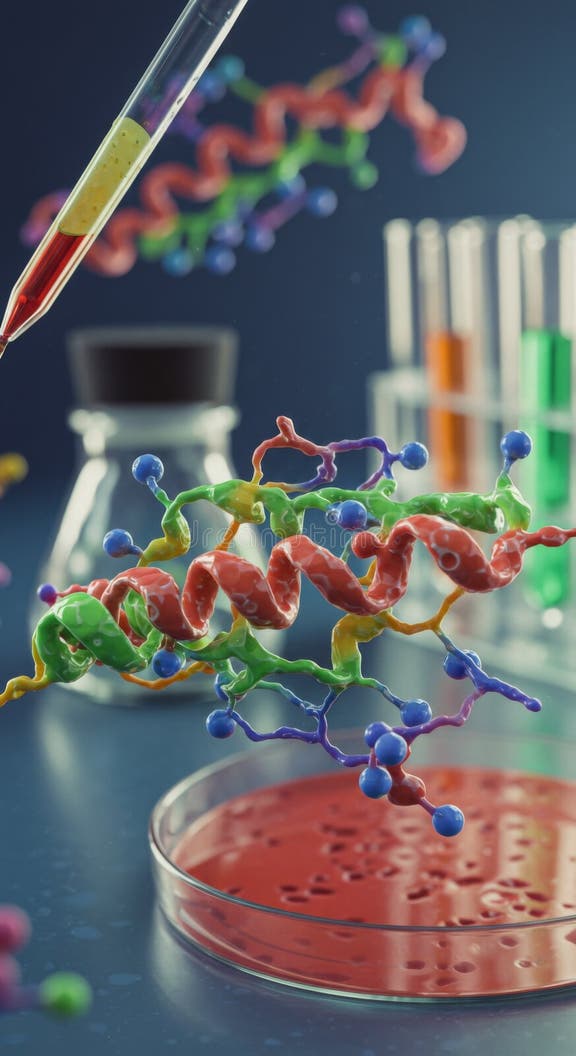 Colorful 3D Render of DNA Molecule in Lab Setting Stock Illustration ...