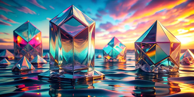 Colorful 3D Render of Glass and Water Flowing in Bright Tones Stock ...