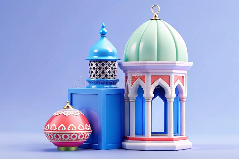 Colorful 3D Render of Islamic Architecture Elements and Decorative ...