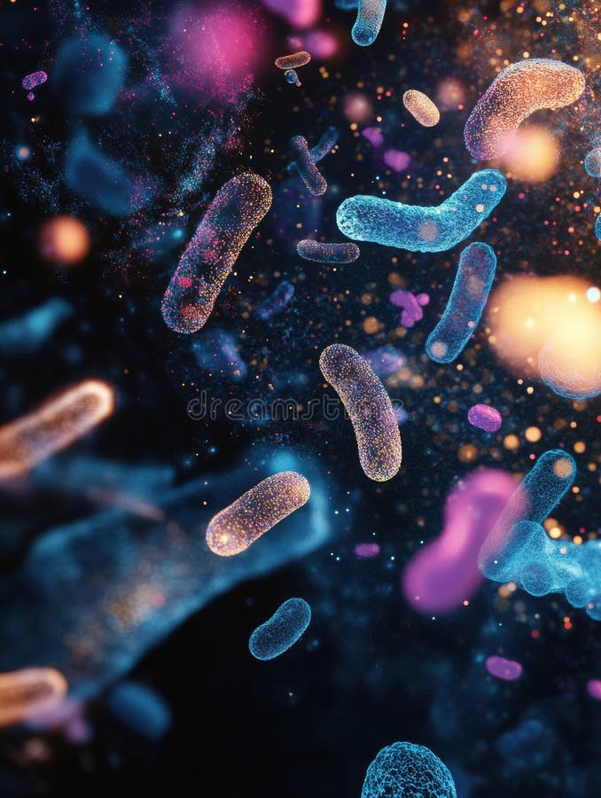 Colorful 3D Render of Microbes in Vibrant Atmosphere Illustrating ...