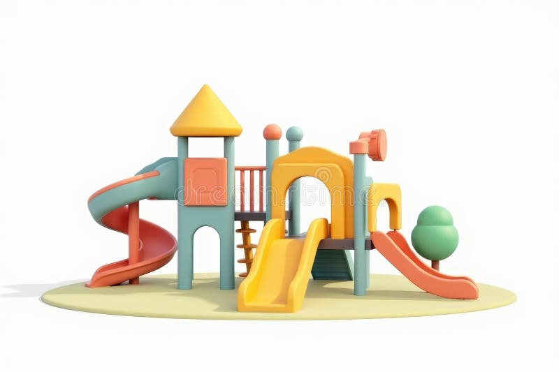 Colorful 3D Render of a Modern Children S Playground Stock Illustration ...