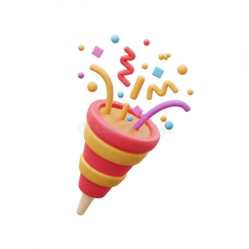 Colorful 3D Render of Party Popper with Confetti Stock Illustration ...