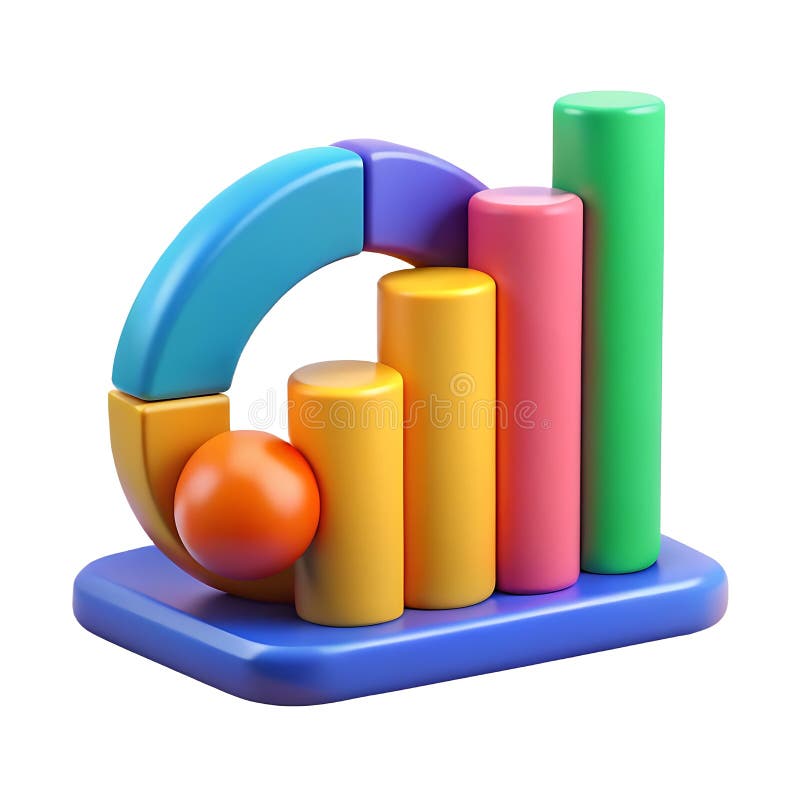 Colorful 3d Render of Pie Chart and Bar Graph Stock Illustration ...