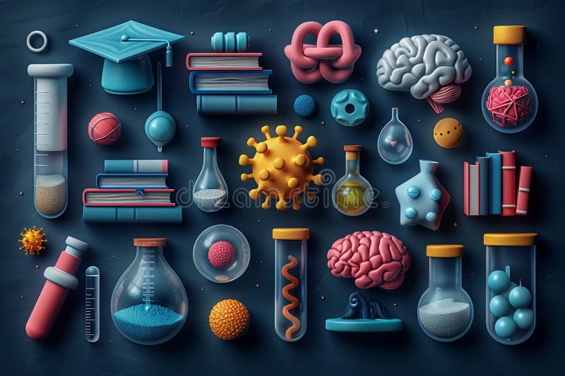 Colorful 3D Render of Science and Education Objects Stock Illustration ...