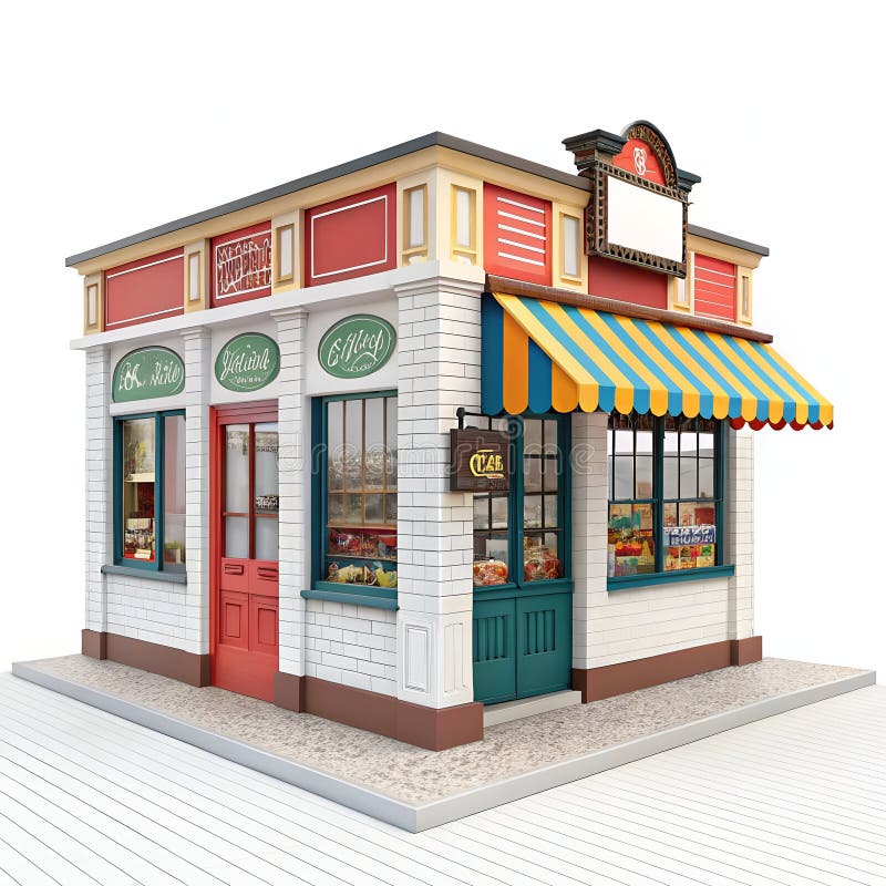 Colorful 3D Render of a Small Urban Storefront Isolated on White ...