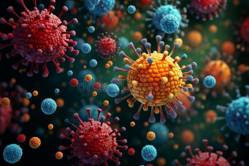 Colorful 3d Render of Various Viruses in Microscopic View Stock ...