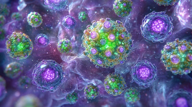 Colorful 3d Render of Virus Particles in Space. HMPV, Human ...