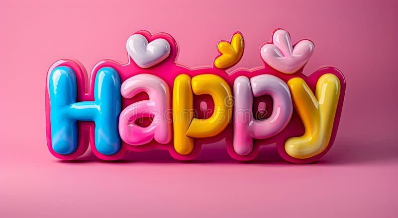 A Colorful 3d Render of a Word Happy on Pink Background Stock ...