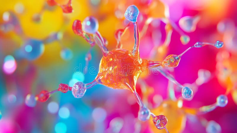 Colorful 3D Rendered Model of Neuron with Vibrant Background Stock ...