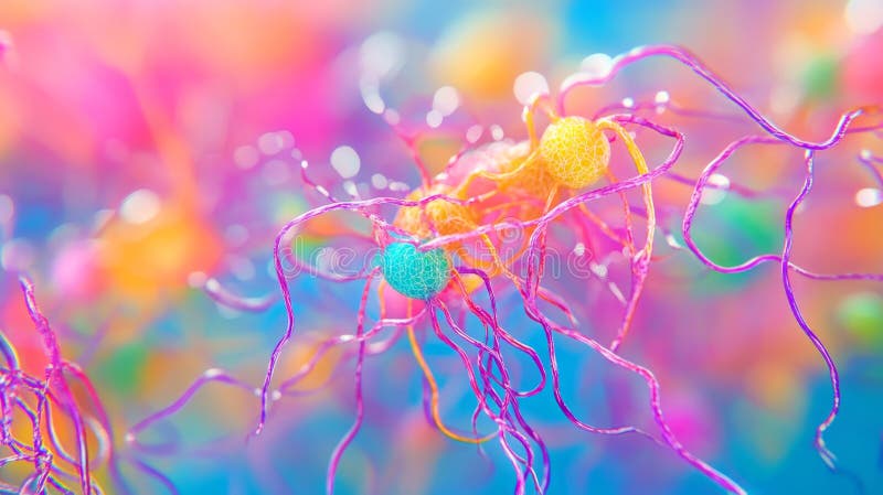 Colorful 3D Rendered Model of Neurons with Vibrant Background Effects ...