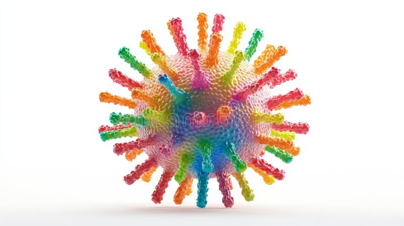 Colorful 3D Rendered Model of a Virus with Rainbow Spikes Stock ...