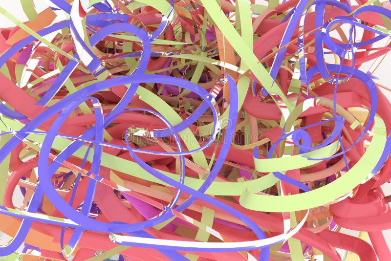 Colorful 3D Rendering. Abstract CGI Composition, Bunch of Messy String ...
