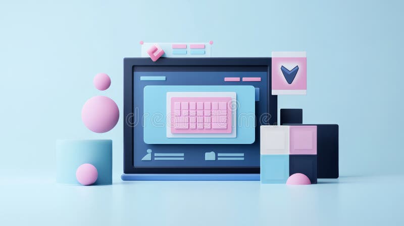 Colorful 3D Rendering of a Computer Screen with Creative Shapes ...