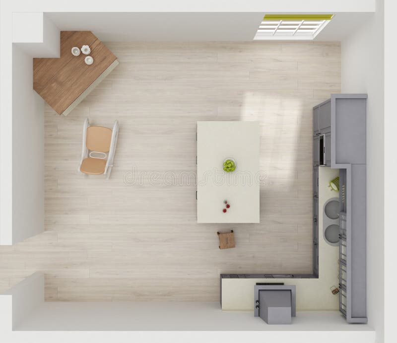 Kitchen Interior 3D Rendering Top View Stock Illustration ...