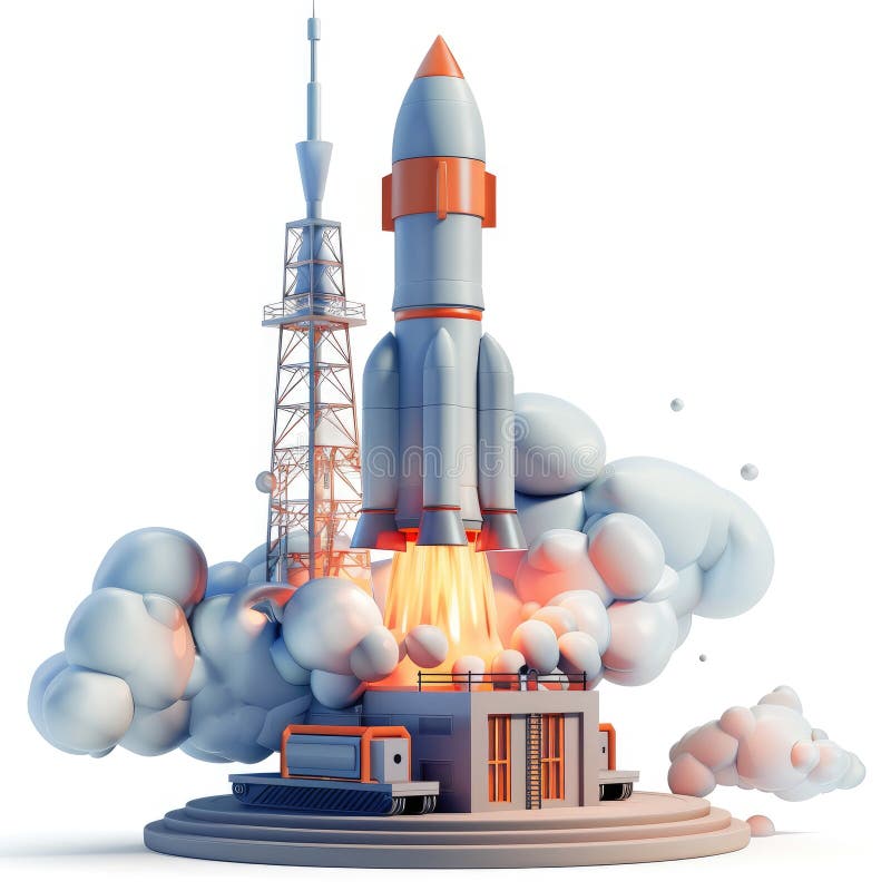 Rocket Launch, Spacecraft Taking Off from Launchpad Stock Illustration ...