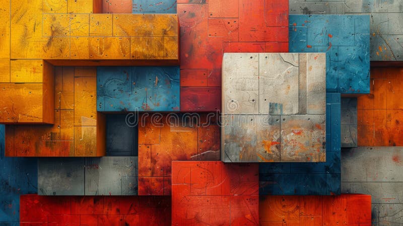 Colorful 3D Rendering of Stacked Blocks with a Variety of Surface ...