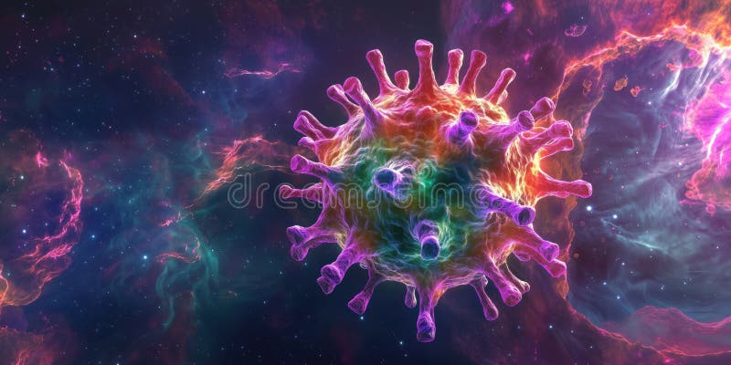 Colorful 3D Representation of a Virus in a Cosmic Background with ...