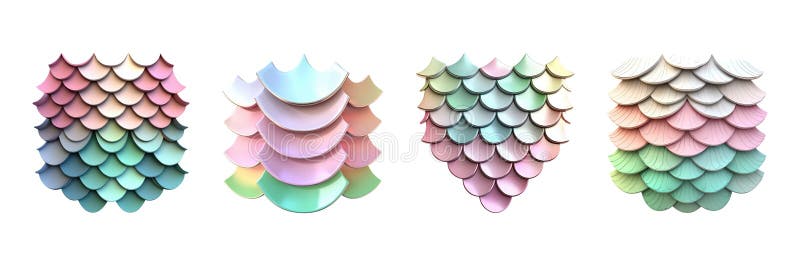 Colorful 3D Scales Pattern Set. Abstract Design and Texture Collection ...