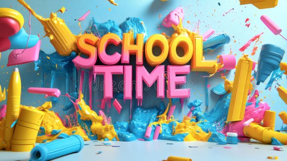 Colorful 3D School Time Text with Paint Splatter Stock Illustration ...