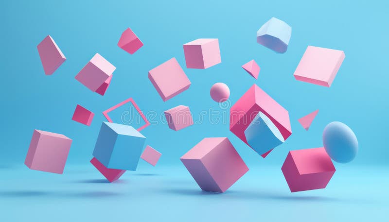 Colorful 3D Shapes Floating on a Blue Background Stock Illustration ...