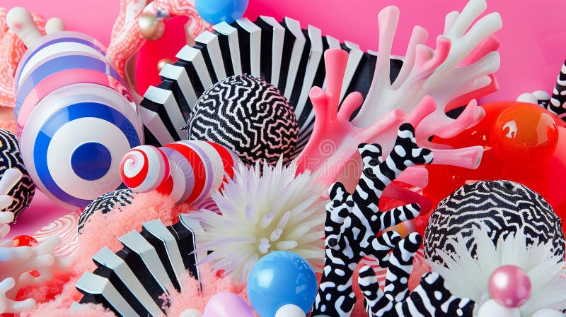 Colorful 3D Shapes, Textures, and Objects on Pink Playful and Bright ...
