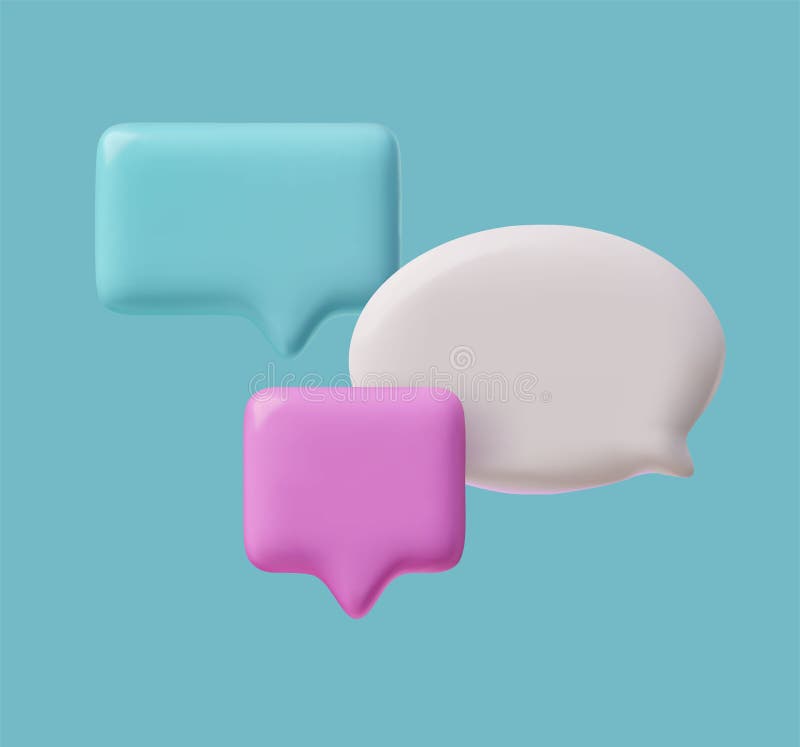 Colorful 3D Speech Bubble Icons in Turquoise, Pink, and White Vector ...