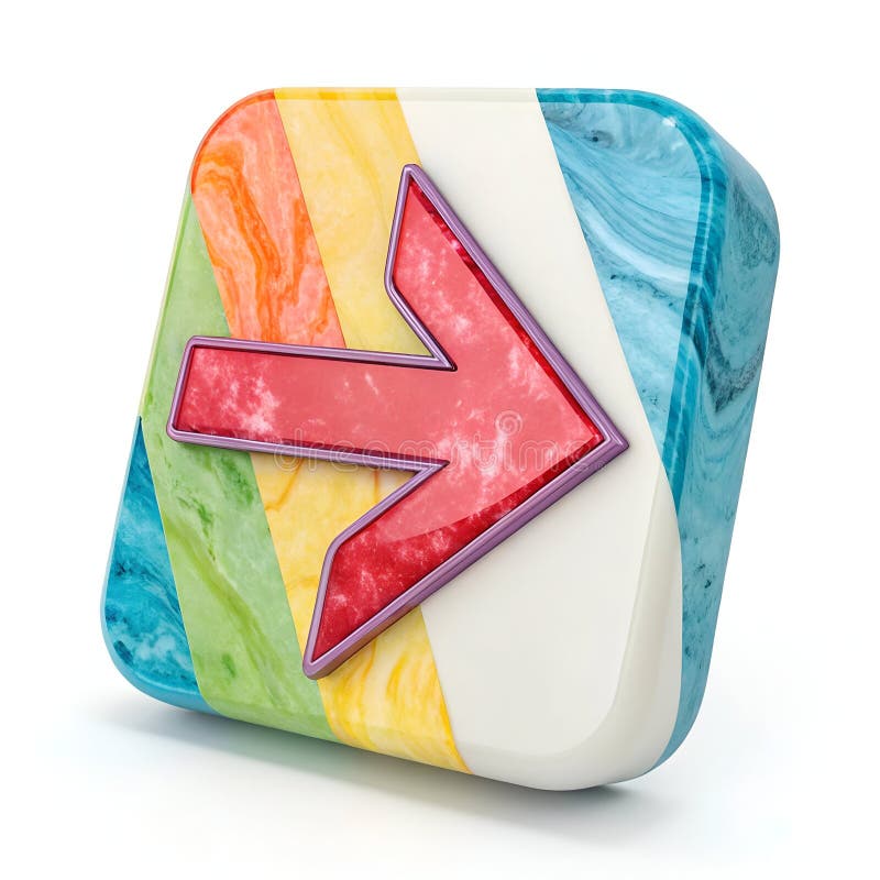 A Colorful 3D Squared Icon of Arrow Direction with Liquid and Marble ...