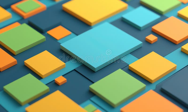 Colorful 3D Squares Connected on a Dark Background for Abstract or ...