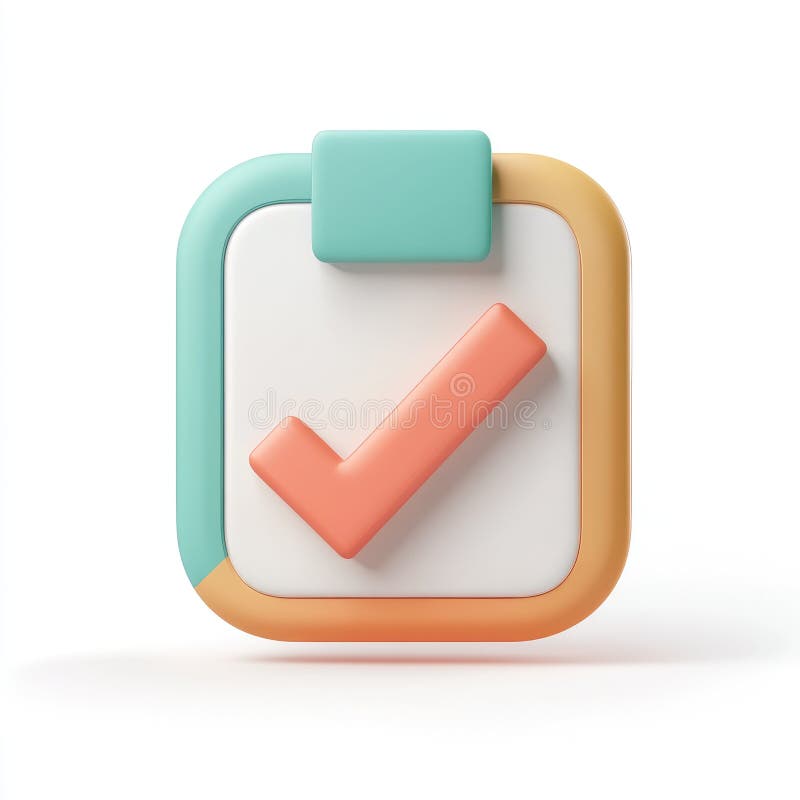 Pastel 3D Checklist App Icon with Check Mark: Completed Task Stock ...