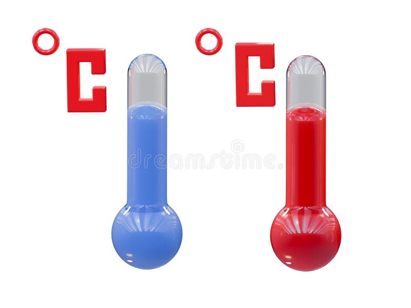 Colorful 3d Thermometers with Red and Blue Liquid on White Background ...