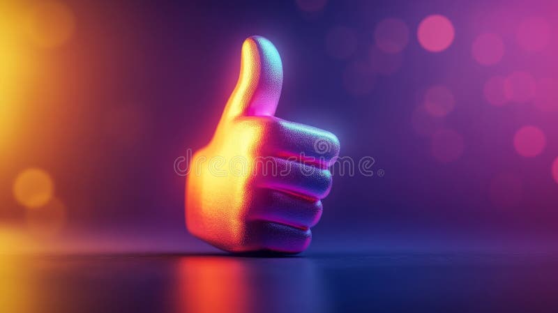 Colorful 3D Thumbs Up Icon with Warm Glow and Bokeh Effect. Positive ...