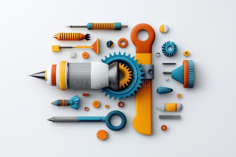 Colorful 3D Tool Arrangement on White Background Stock Illustration ...