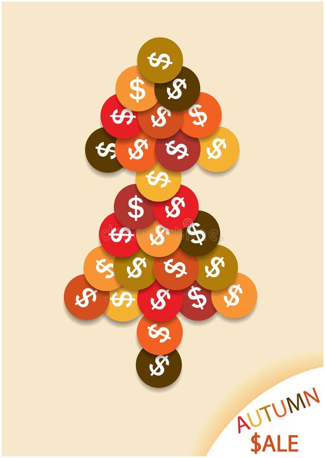 Colorful 3D tree of coins stock vector. Illustration of autumnal - 63305211