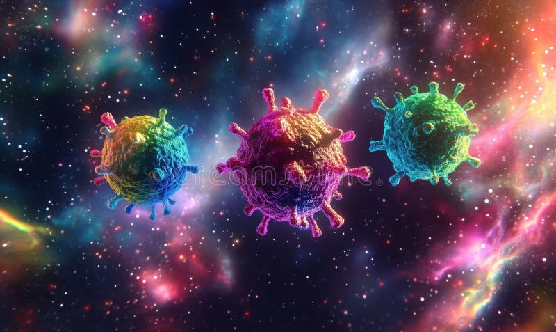 Colorful 3D Virus Models Floating in Cosmic Space with Stars and ...